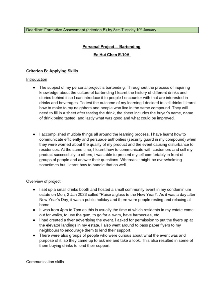 Personal Project Crit B Ee Hui Chen E 10A | PDF | Cognition | Human ...