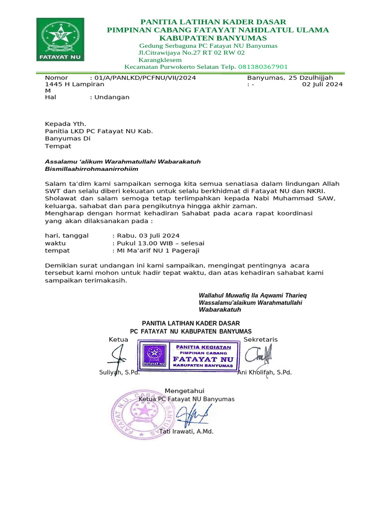 01 Undangan Rakor Panitia | PDF