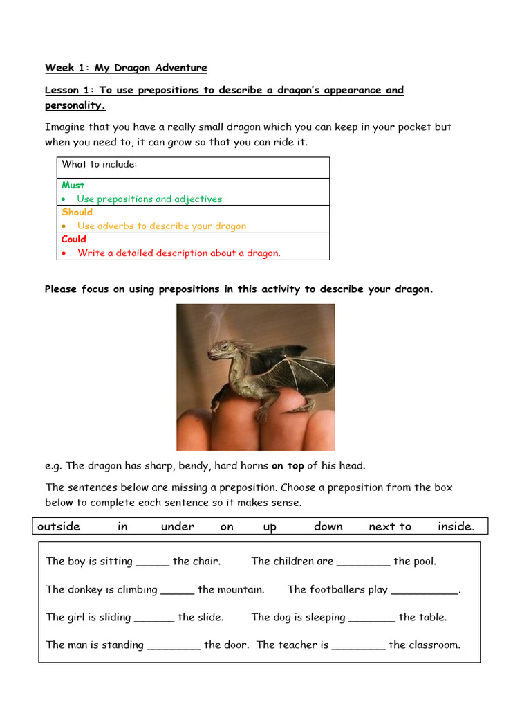 Describing Dragons with Prepositions | PDF | Preposition And ...