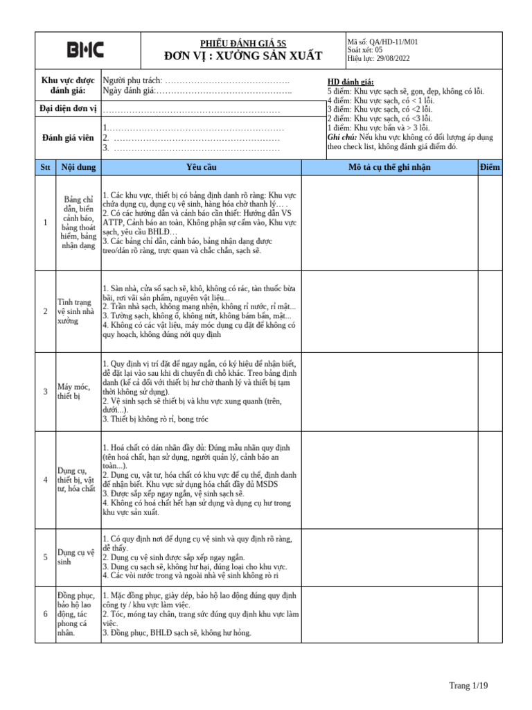 Phieu Danh Gia QA HD-11 M01-M09 | PDF