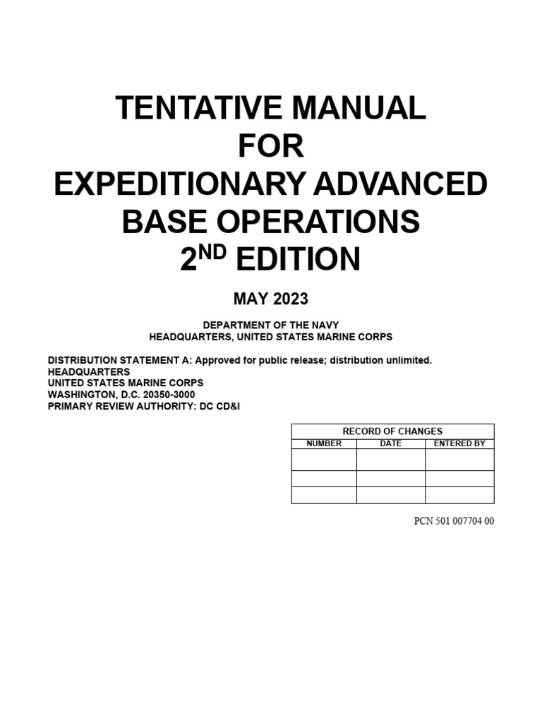 Tentative Manual For Expeditionary Advanced Base Operations 2nd Edition ...