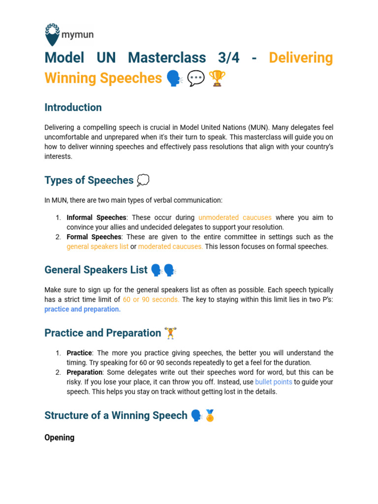 Mastering Winning MUN Speeches | PDF
