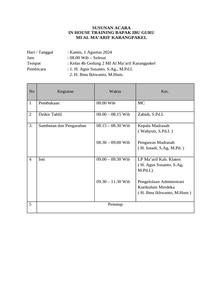 Susunan Acara | PDF | Sains & Matematika