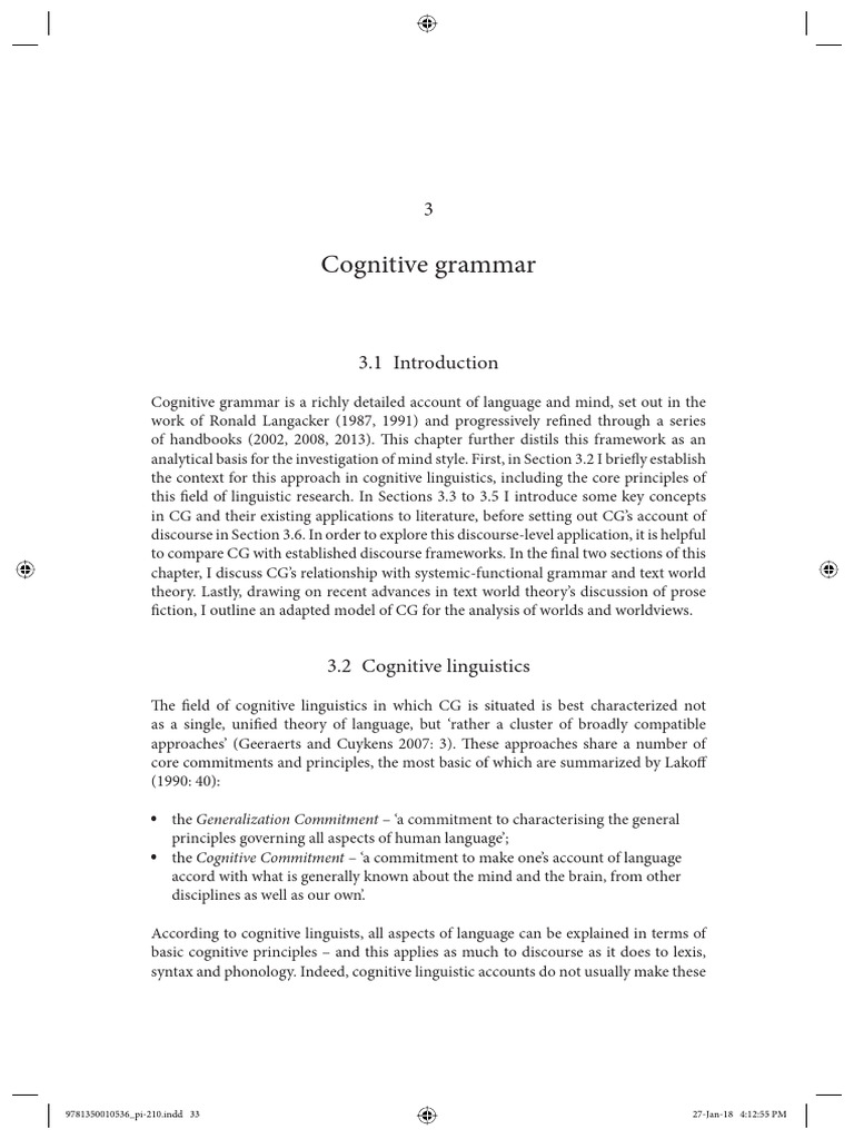 Nuttall. Chapter 3. Mind Style and Cognitive Grammar | PDF | Linguistics | Embodied Cognition