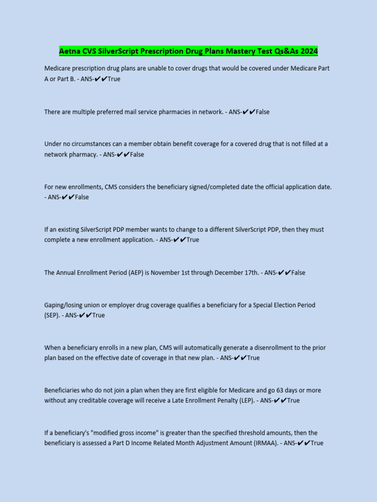 SilverScript PDP Mastery Test Insights | PDF | Finance & Money Management