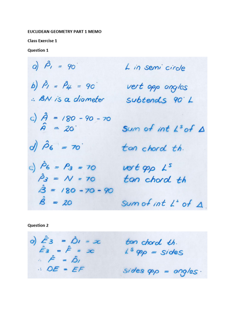 Euclidean Geo Part 1 Memo | PDF