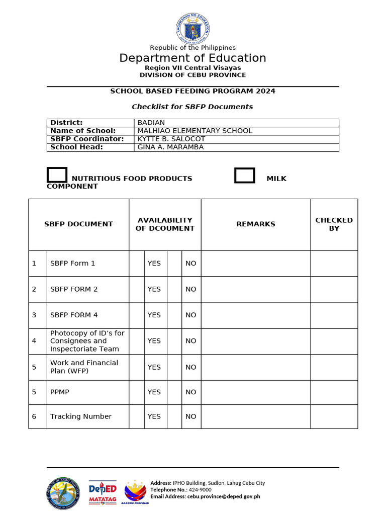 SBFP 2024 Checlist For Documents - 110106 | PDF
