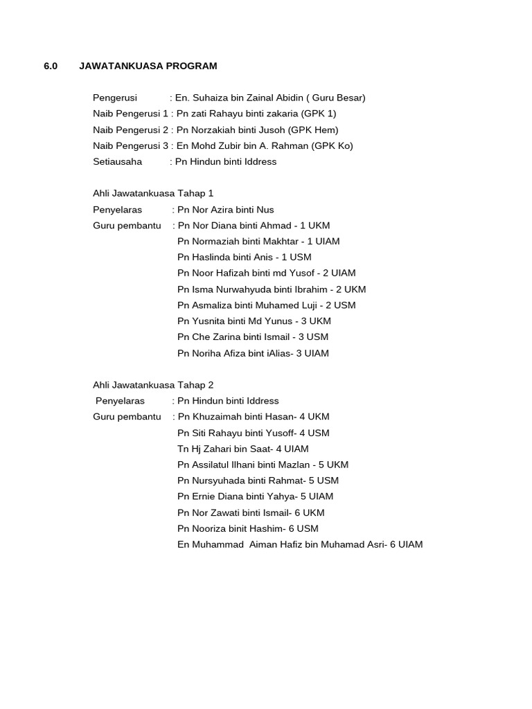 Ajk Dan Tentatif Program Panitia Sains | PDF