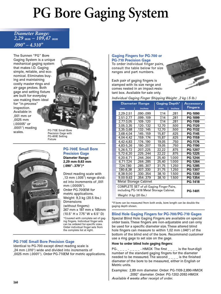 Sunnen PG Bore Gaging System Overview | PDF | Pound (Mass) | Kilogram
