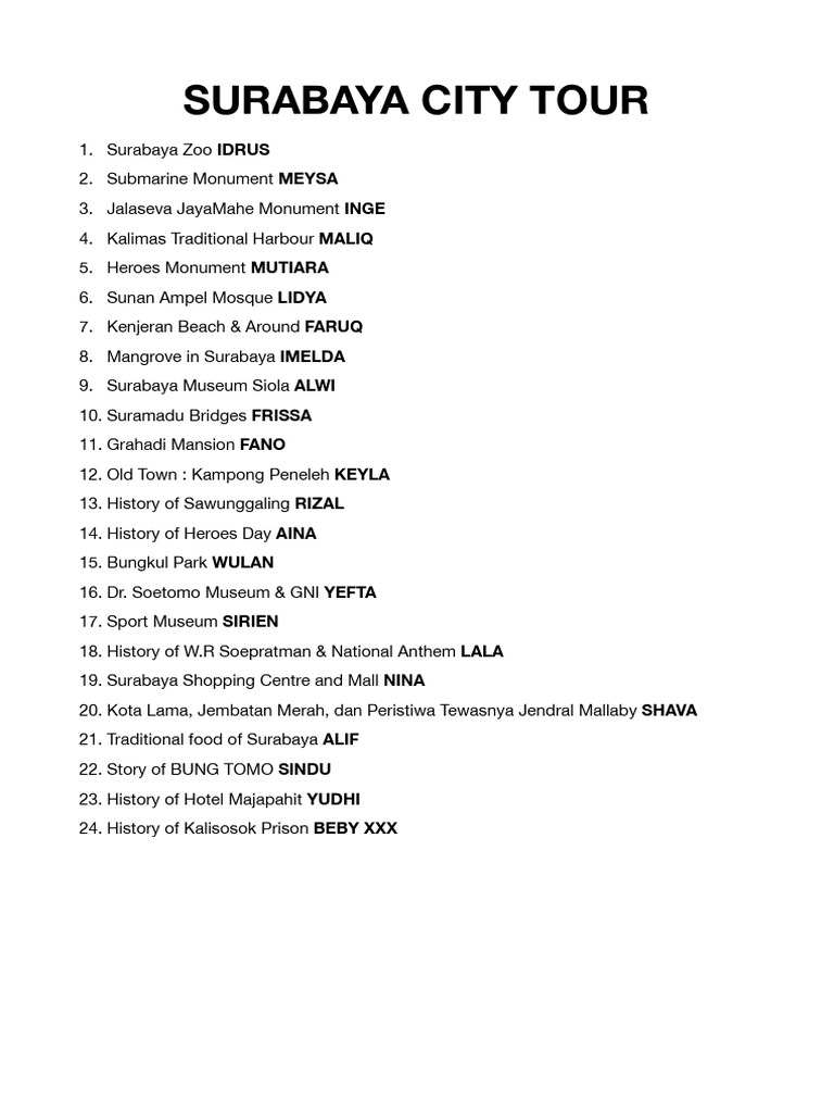 City Tour List X Ulp 2024 | PDF | Travel