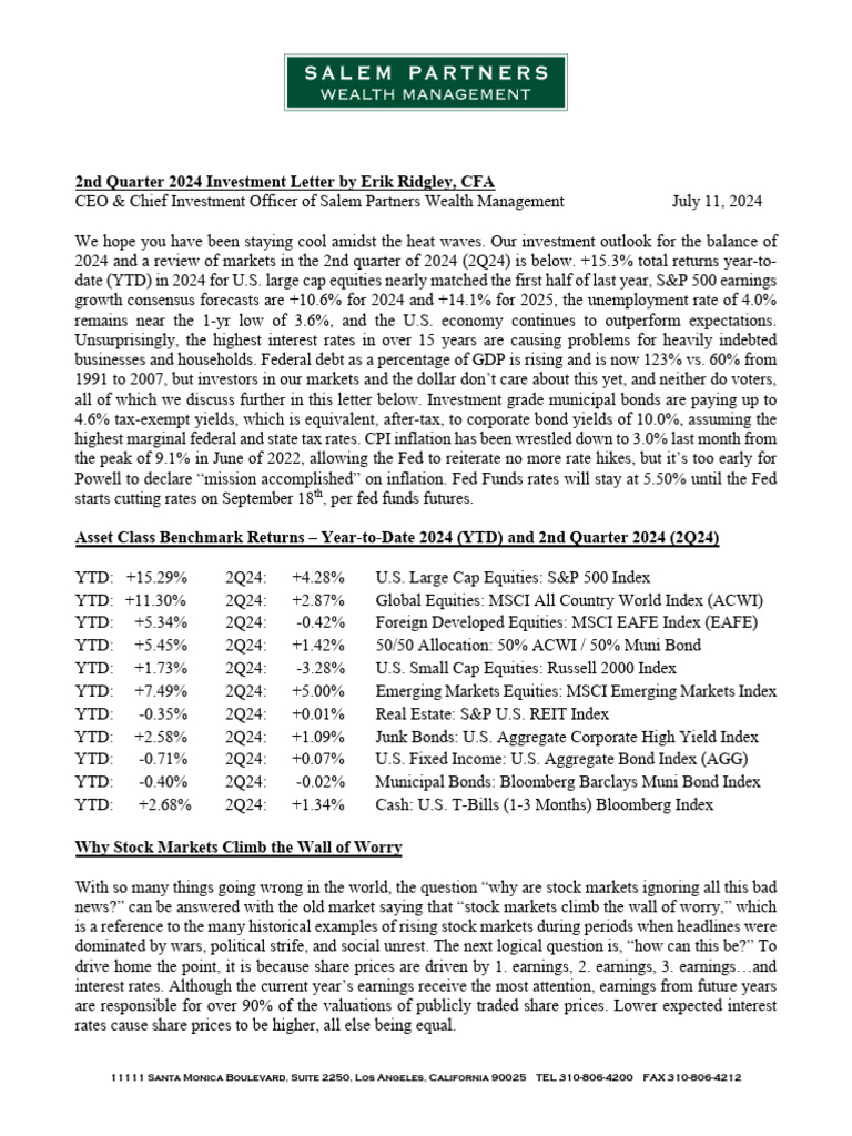 2nd Quarter 2024 Investment Letter by Erik Ridgley Cfa From Salem ...