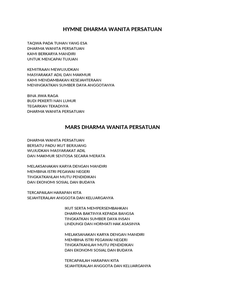 HYMNE DHARMA WANITA PERSATUAN | PDF