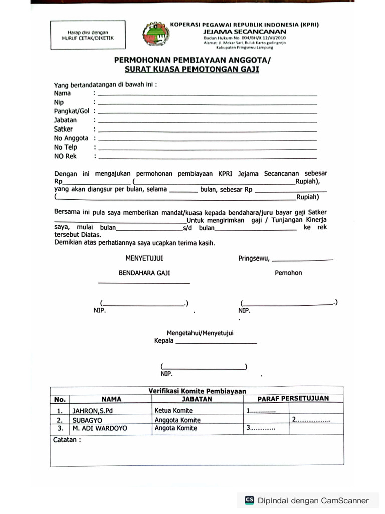 Blangko Pinjaman Anggota | PDF