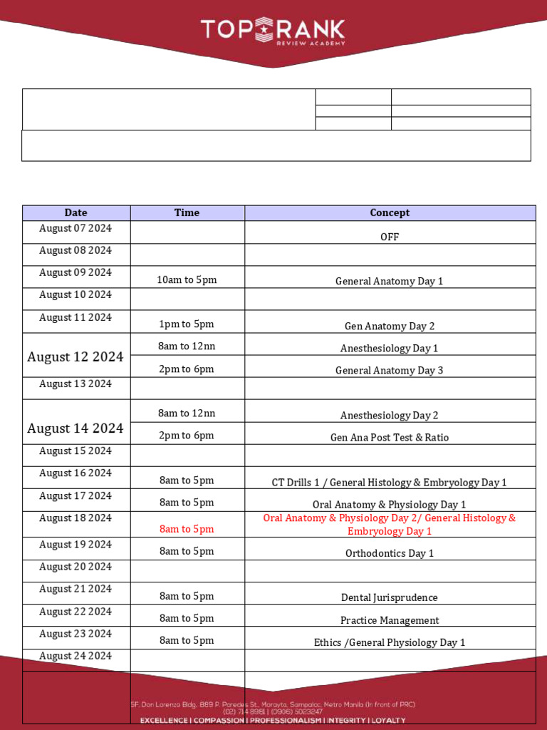 Updated Schedule - Pure Online Dentistry Batch 3 | PDF | Dentistry ...