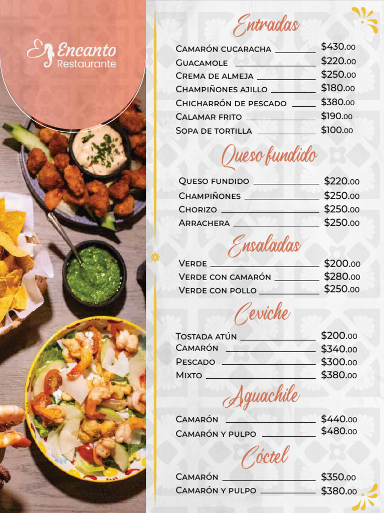 Menú de Mariscos y Carnes | PDF