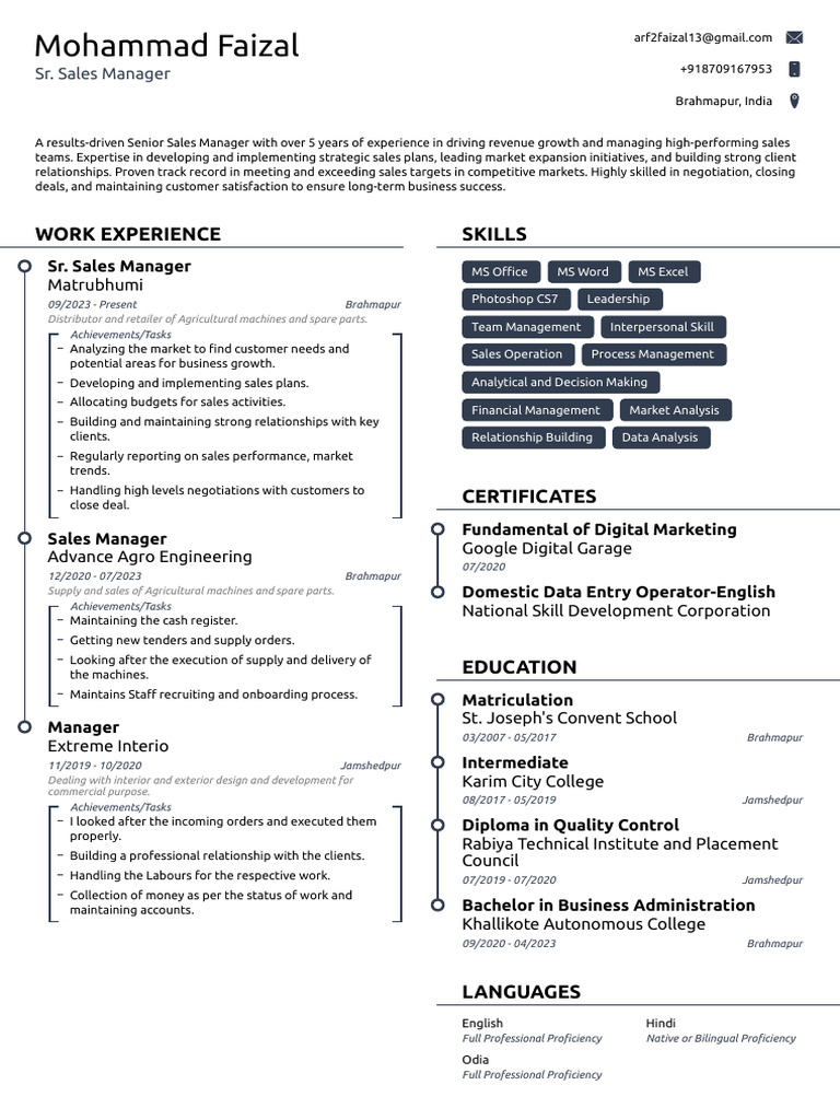 faizal cv | PDF | Sales | Business