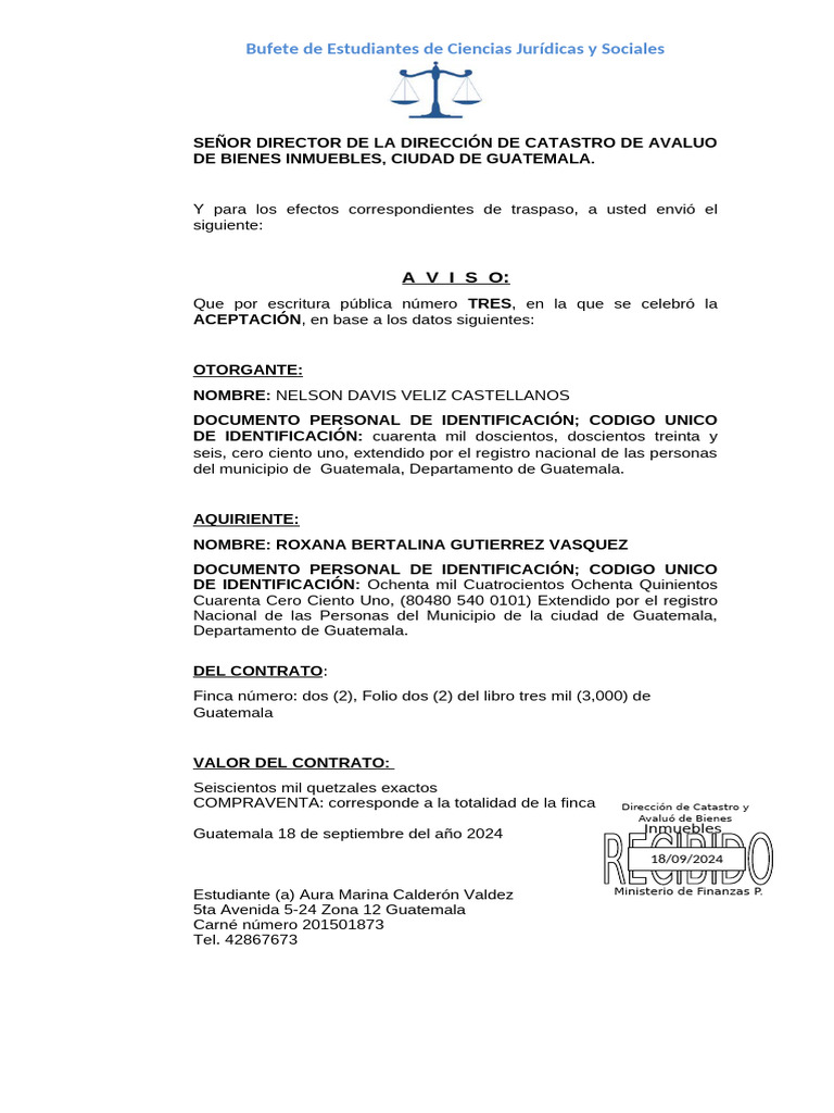 Aviso A Catastro Municipalidad | PDF | Guatemala