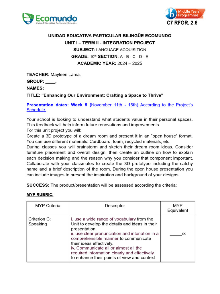 Unit 3 - Project - LA | PDF | Rubric (Academic) | Cognition