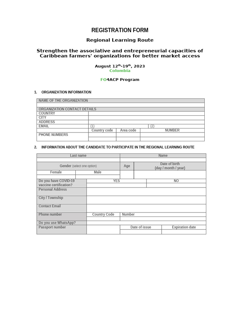 Registration Form Regional LR Associative Fo4acp | PDF