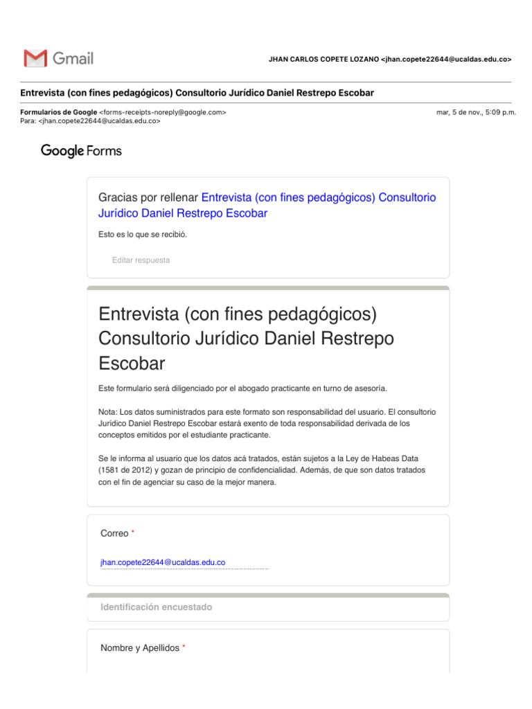 Entrevista (Con Fines Pedagógicos) Consultorio Jurídico Daniel Restrepo ...