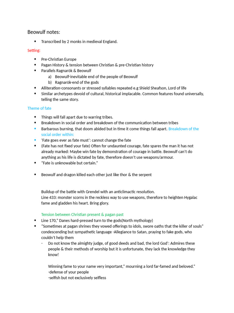Beowulf notes | PDF | Beowulf