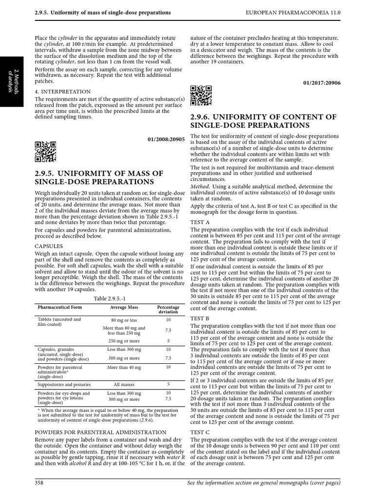 Uniformity of Mass in Single-Dose Prep | PDF | Assay