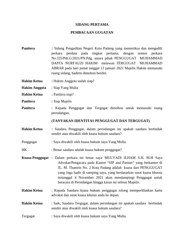 Naskah Skenario Sidang Perdata 3.13 | PDF