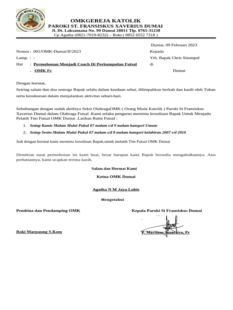 SURAT Permohonan Pelatih Futsal | PDF