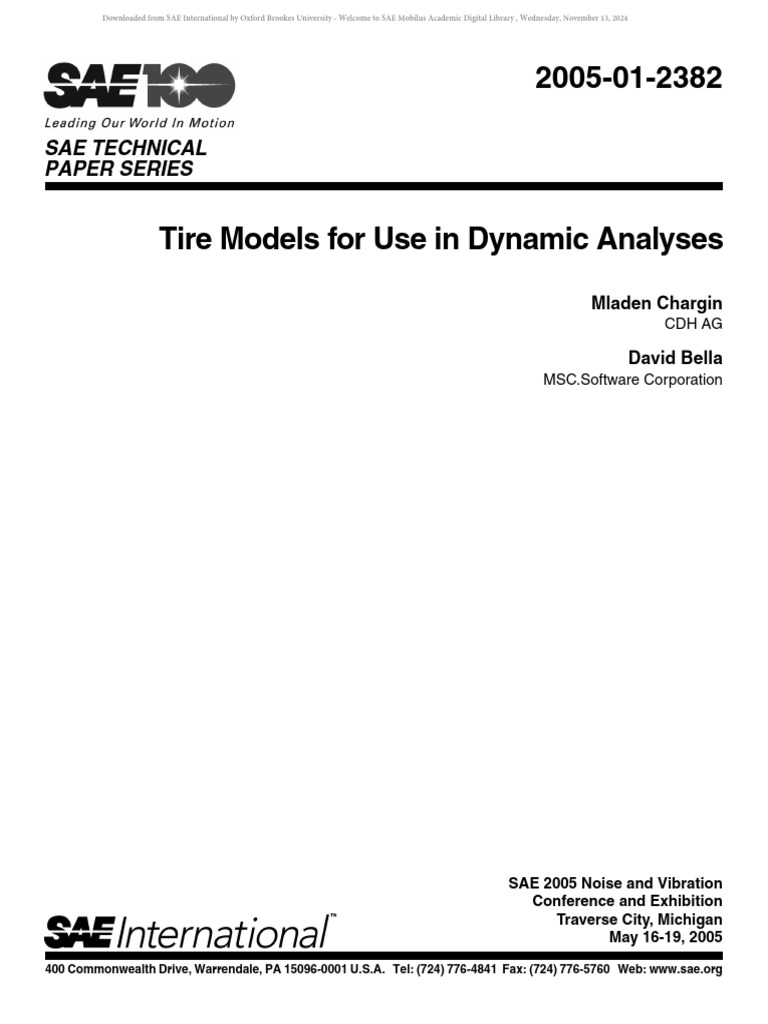 Sae Technical Paper Series: Mladen Chargin | PDF | Force | Matrix (Mathematics)