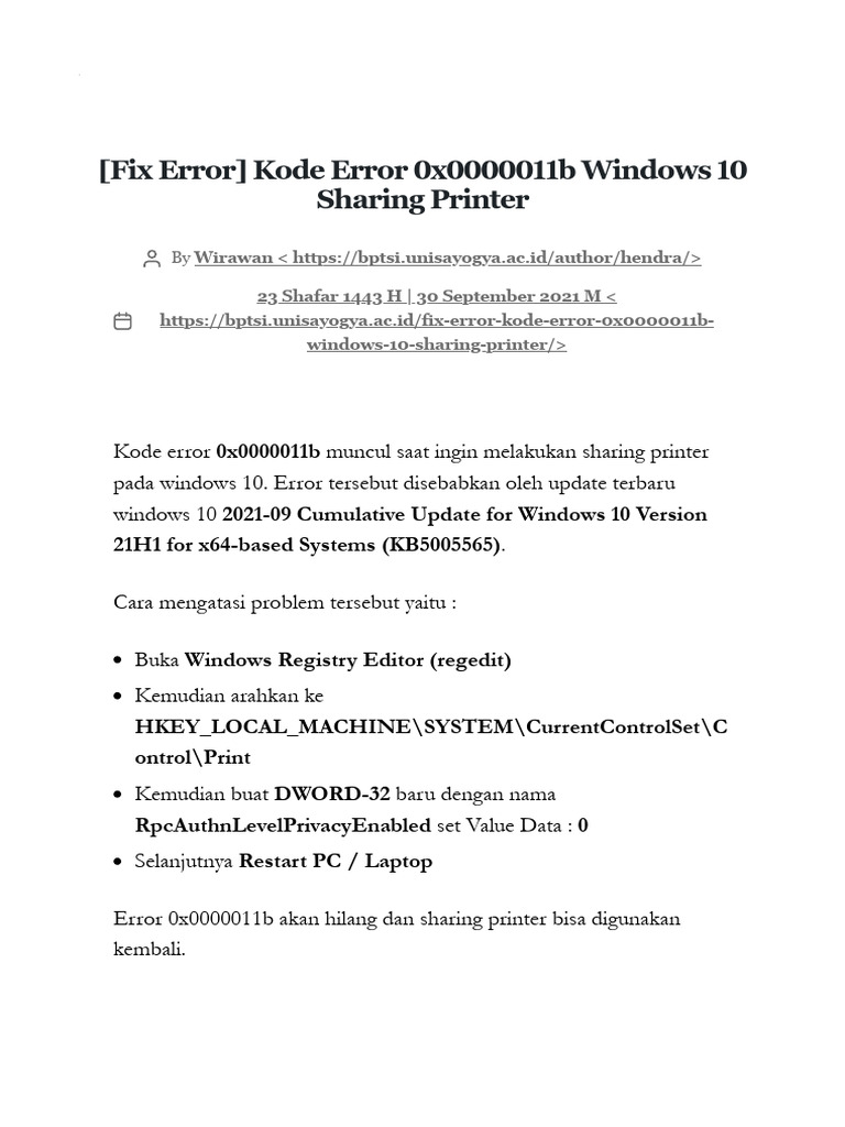 (Fix Error) Kode Error 0x0000011b Windows 10 Sharing Printer - BPTSI ...