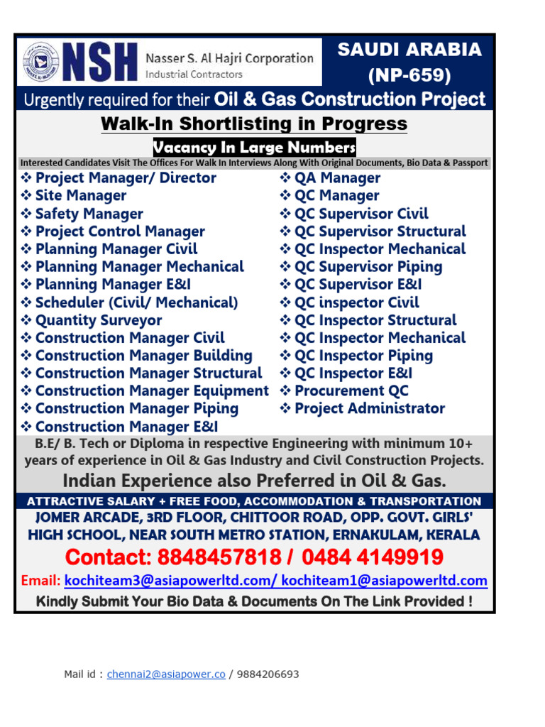 NSH (Saudi) - (Civil-Kochi) Ad (12TH March) Rev | PDF | Engineering