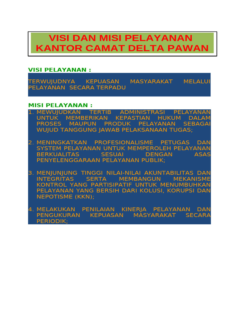 Visi&Misi Pelayanan | PDF