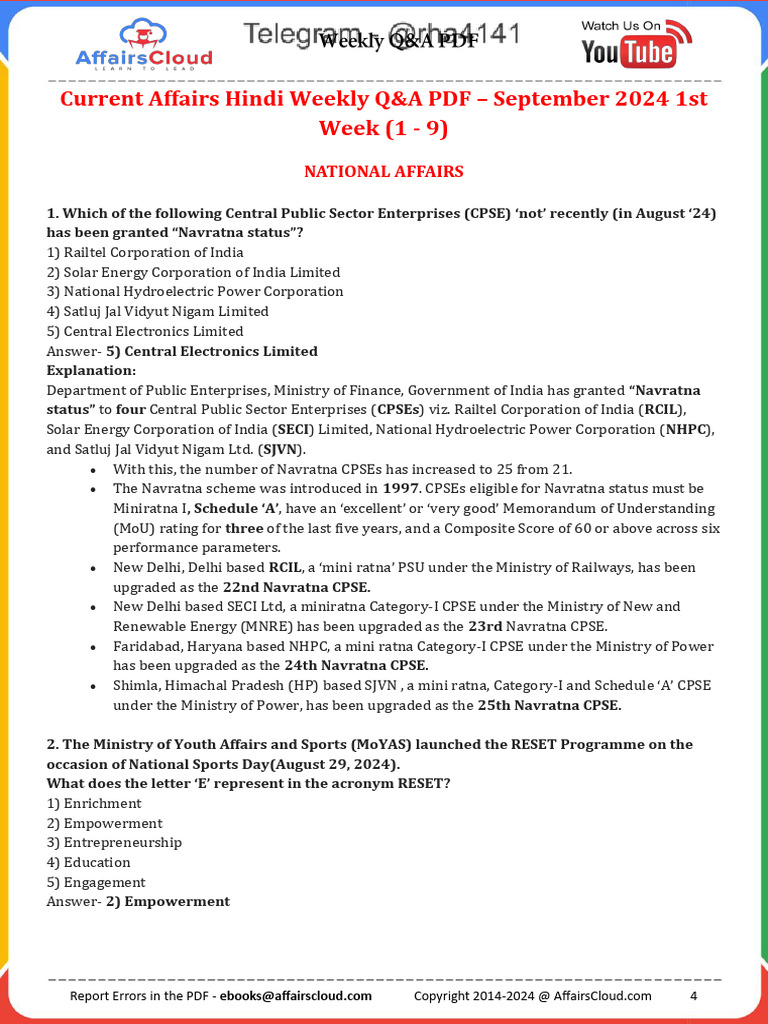 AC SEPT 2024 1st 2nd 3rd 4th Week Q&A English PDF Watermark | PDF | Reserve Bank Of India | Banks