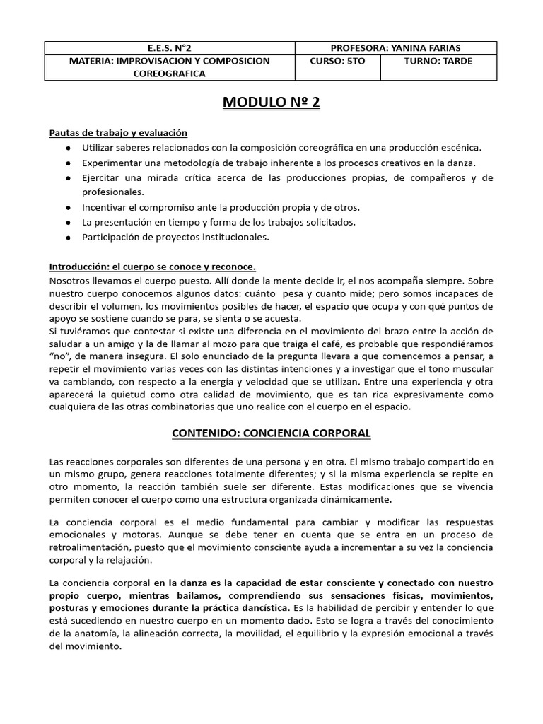 MODULO N°2 IMPROVISACION 2024 | PDF | Bailes | Las emociones