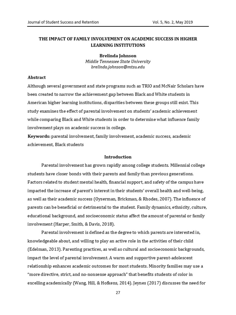 The Impact of Family Involvement On Academic Success Johnson | PDF ...