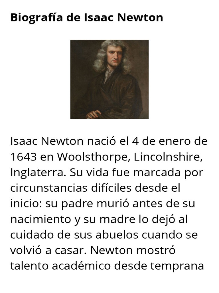 Biografía de Isaac Newton PDF | PDF | Historia | Religión y espiritualidad