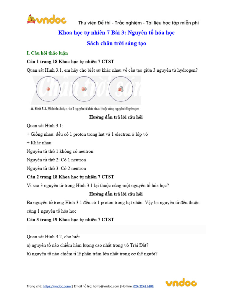 Khoa Hoc Tu Nhien 7 Bai 3 Nguyen To Hoa Hoc CTST | PDF