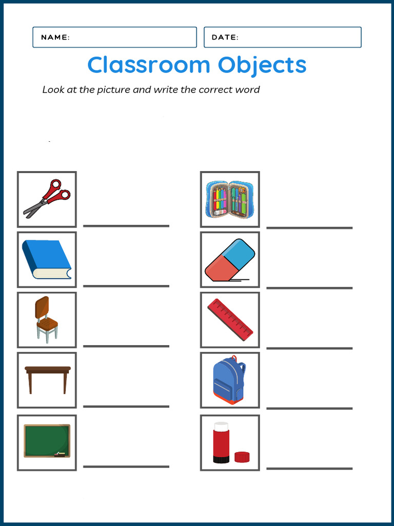 Classroom Objects Worksheet 1 | PDF