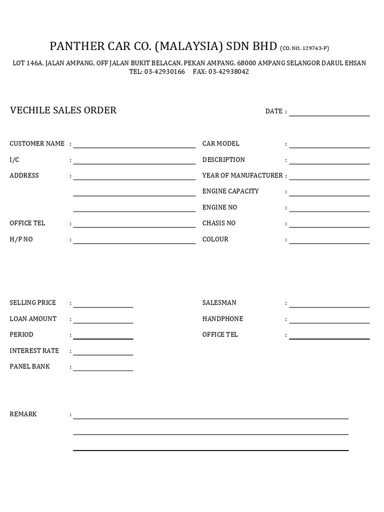Vehicle Sales Order Details | PDF