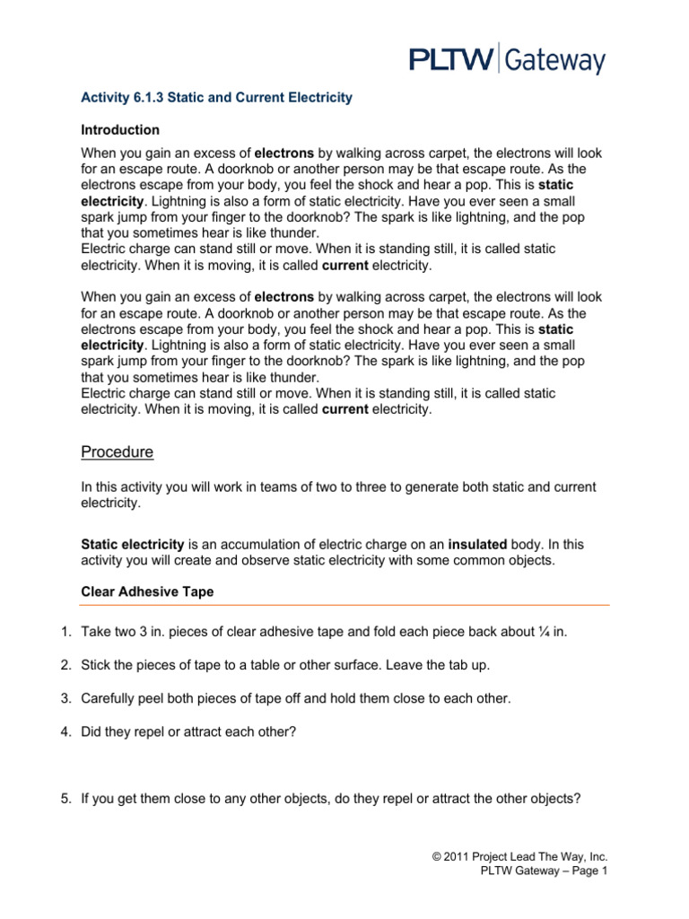 Static vs. Current Electricity Activity | PDF | Electricity | Lightning