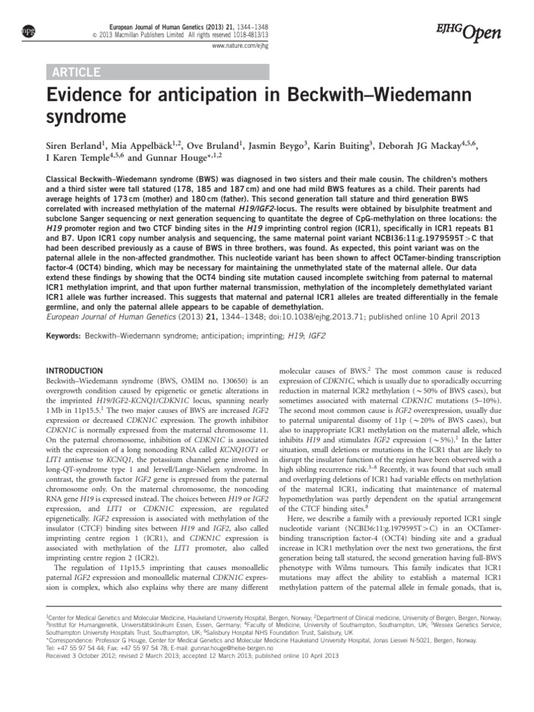 Backwath Weidmann Syndrome | PDF | Dna Methylation | Mutation