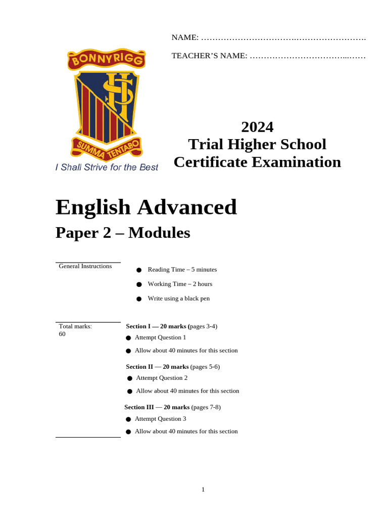 2024 HSC English Advanced Paper 2 Trial | PDF | Poetry