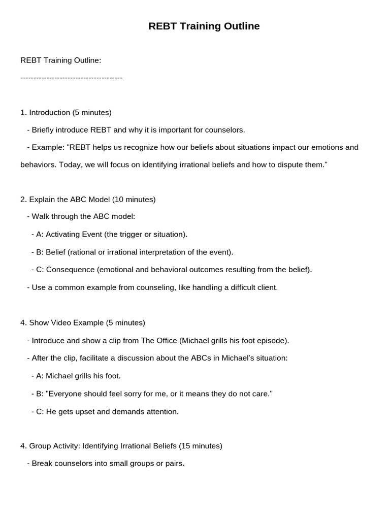REBT Training Outline Final Conv | PDF | Rational Emotive Behavior ...