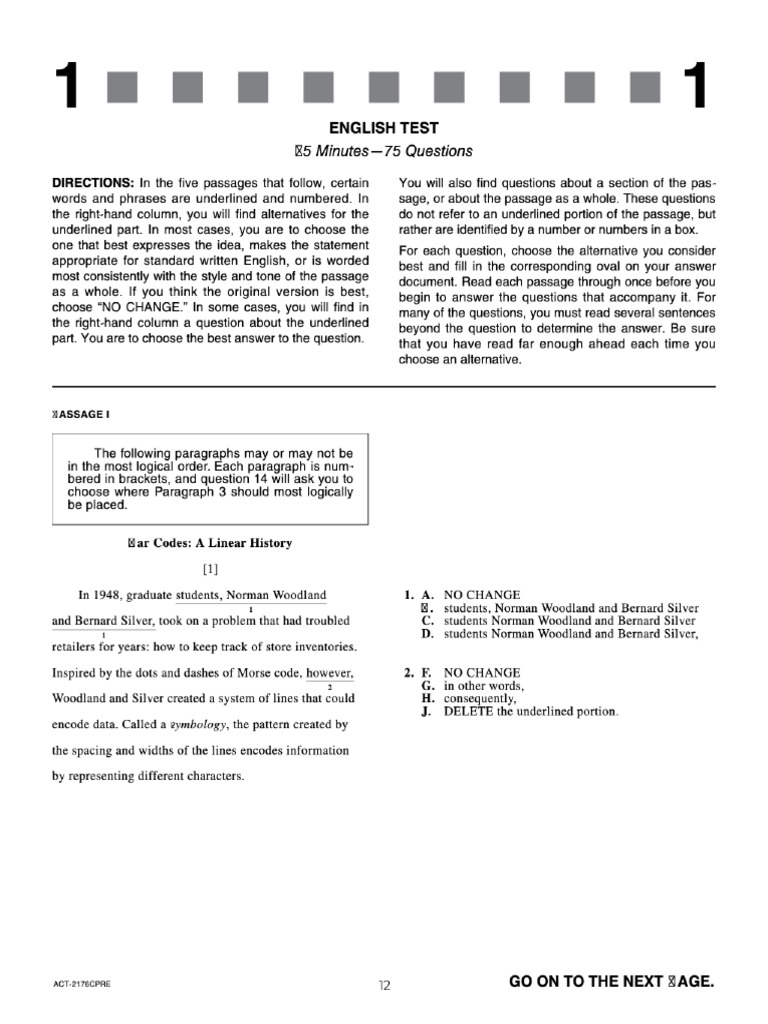 ACT English Test | PDF