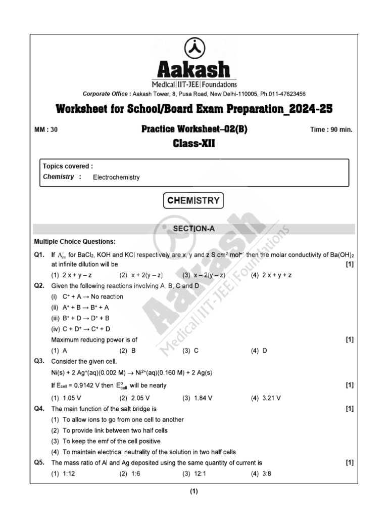 Chemistry Exam Prep Worksheet 2024-25 | PDF