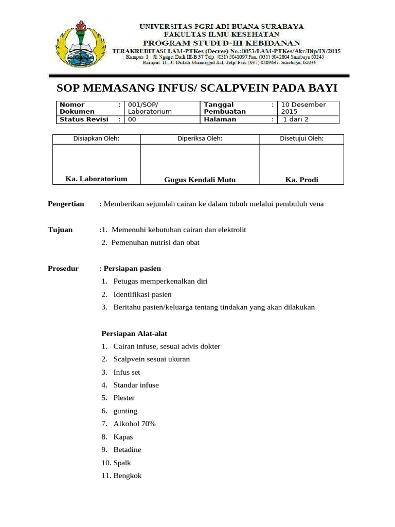 Sop Memasang Infus Pada Bayi | PDF | Sains & Matematika