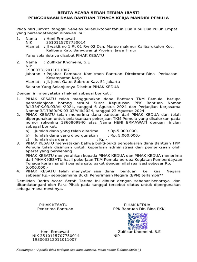 BAST Dana Bantuan TKM Pemula 2024 | PDF