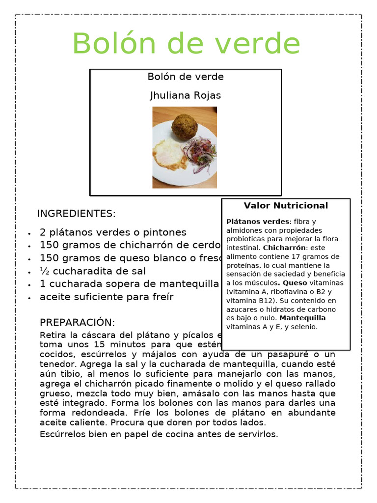 Receta del Bolón de Verde Ecuatoriano | PDF