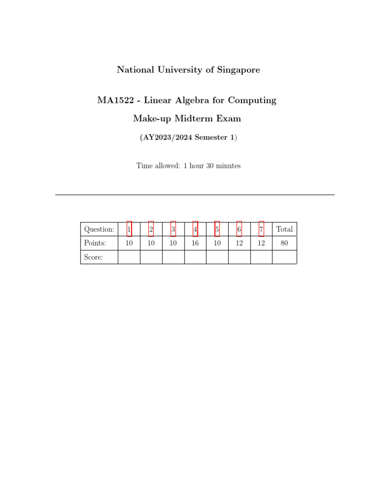 Makeup Midterm Exam(Solution) | PDF | Matrix Theory | Algebra Makeup Midterm Exam(Solution) | PDF | Matrix Theory | Algebra