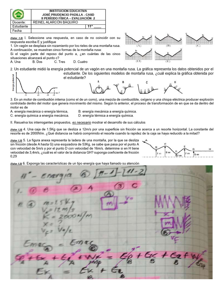 Evaluación Física II: Dinámica y Energía | PDF | Fricción | Motores